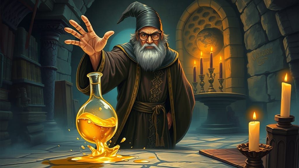 Wizard Waves in Elegant Fantasy Illustration - AI Art