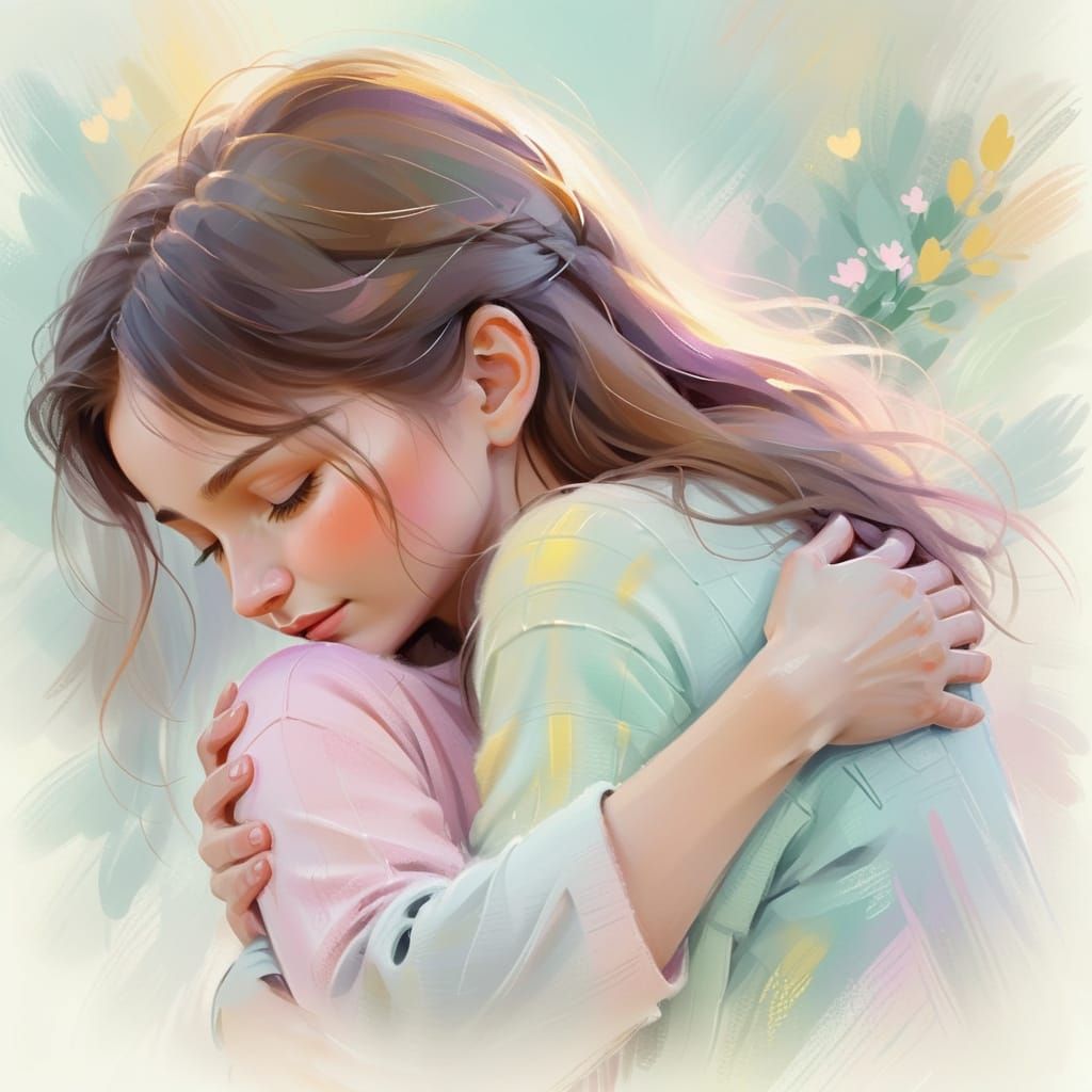 The safety hug! - Comforting Embrace in Pastel Colors