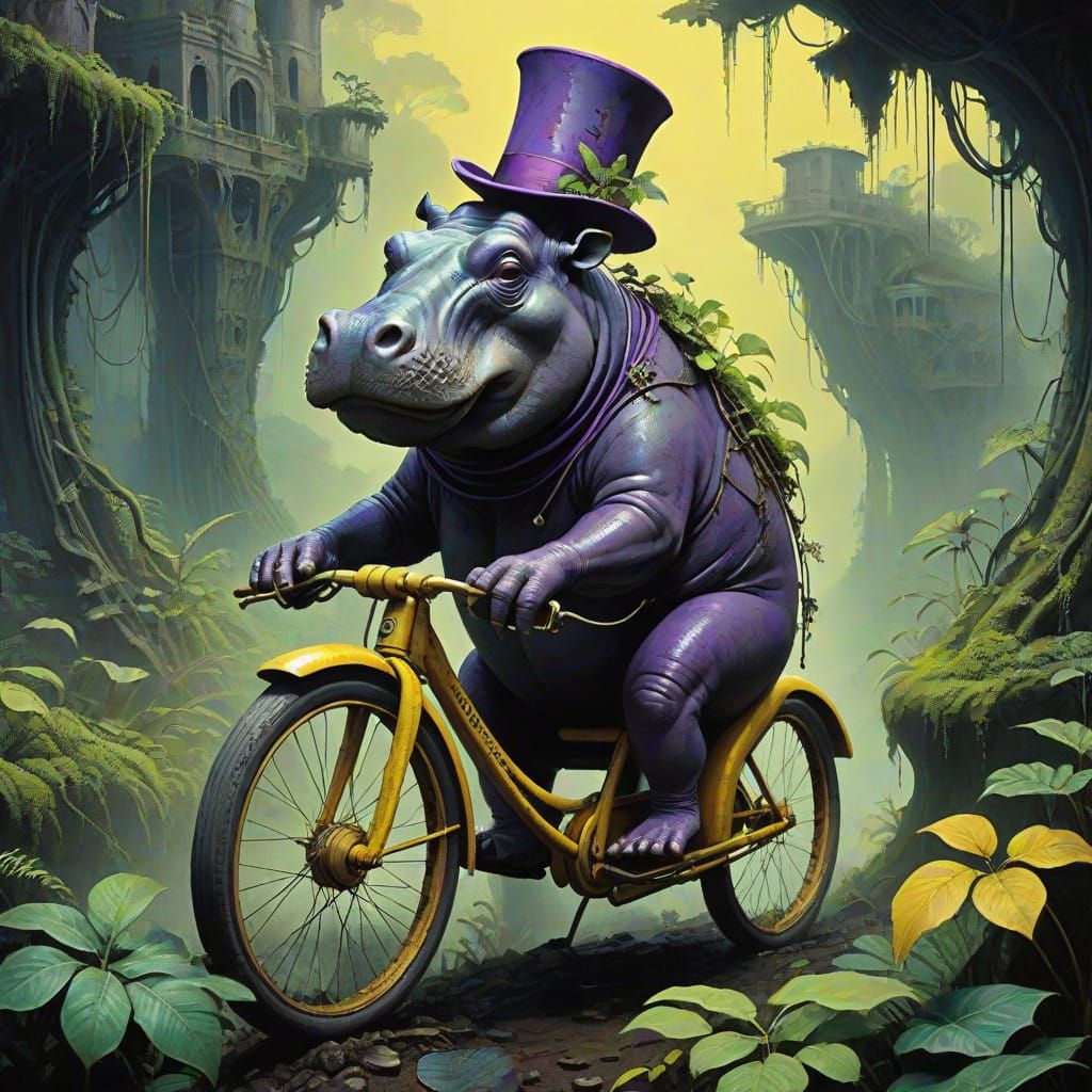 Infernal circus in the cook's head - Surreal Hippopotamus on...