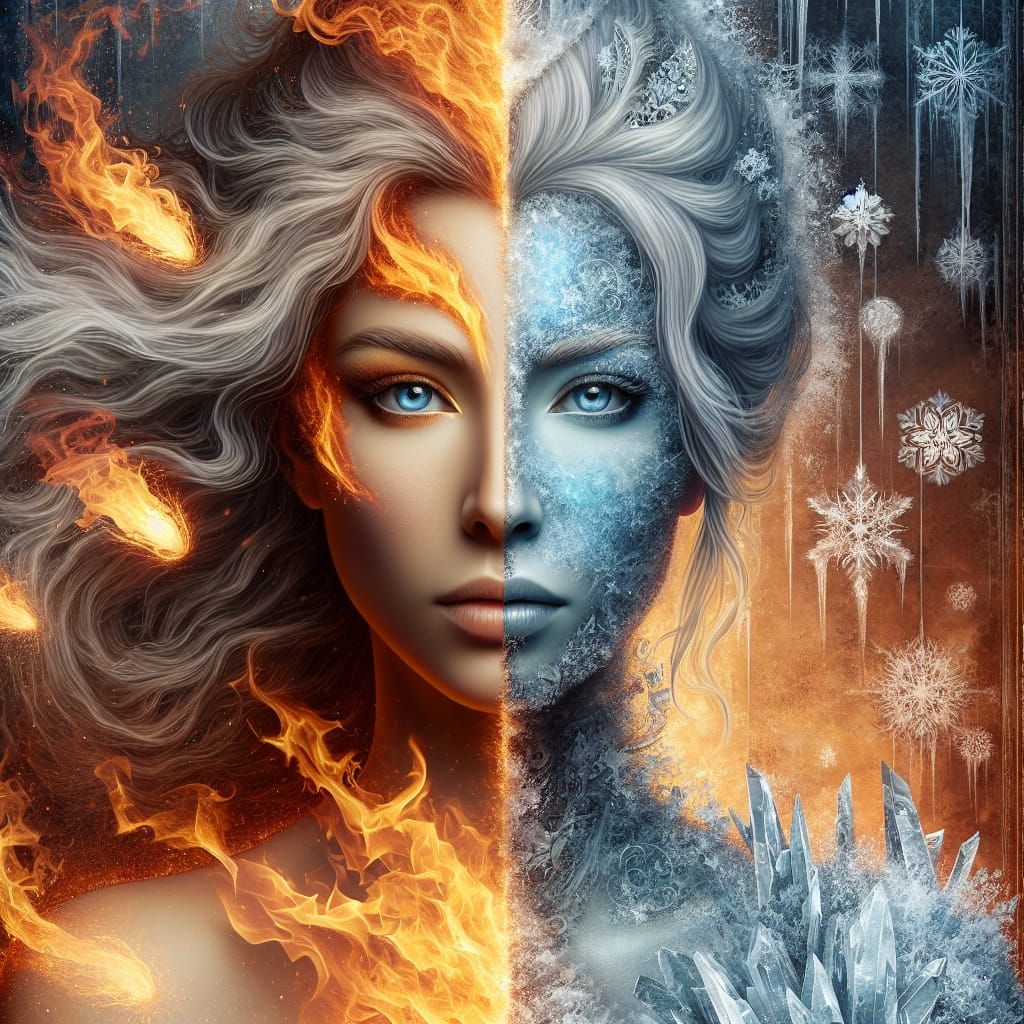 Split Portrait - Fire and Ice - Split Portrait - Fire and Ic...