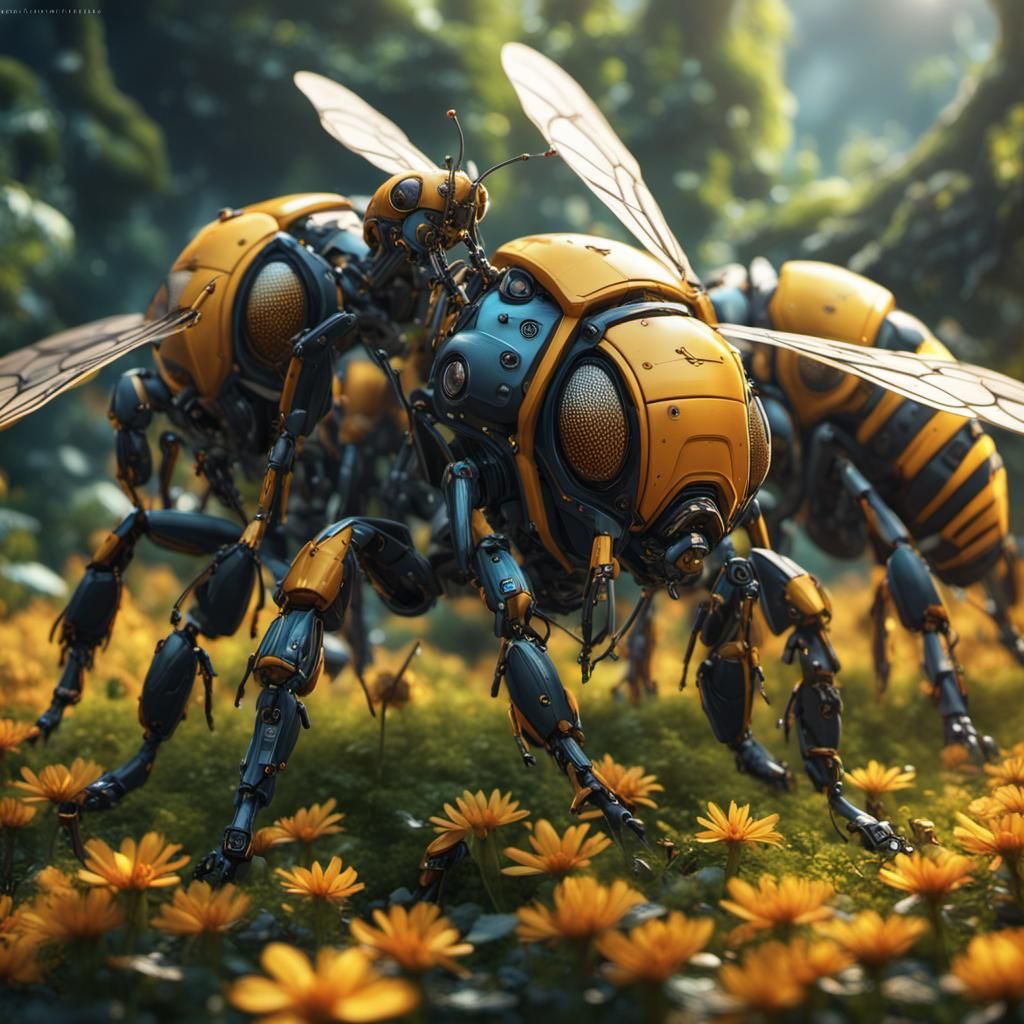 Beautiful Robotic bees 🤖🐝 - AI Generated Artwork - NightCafe Creator