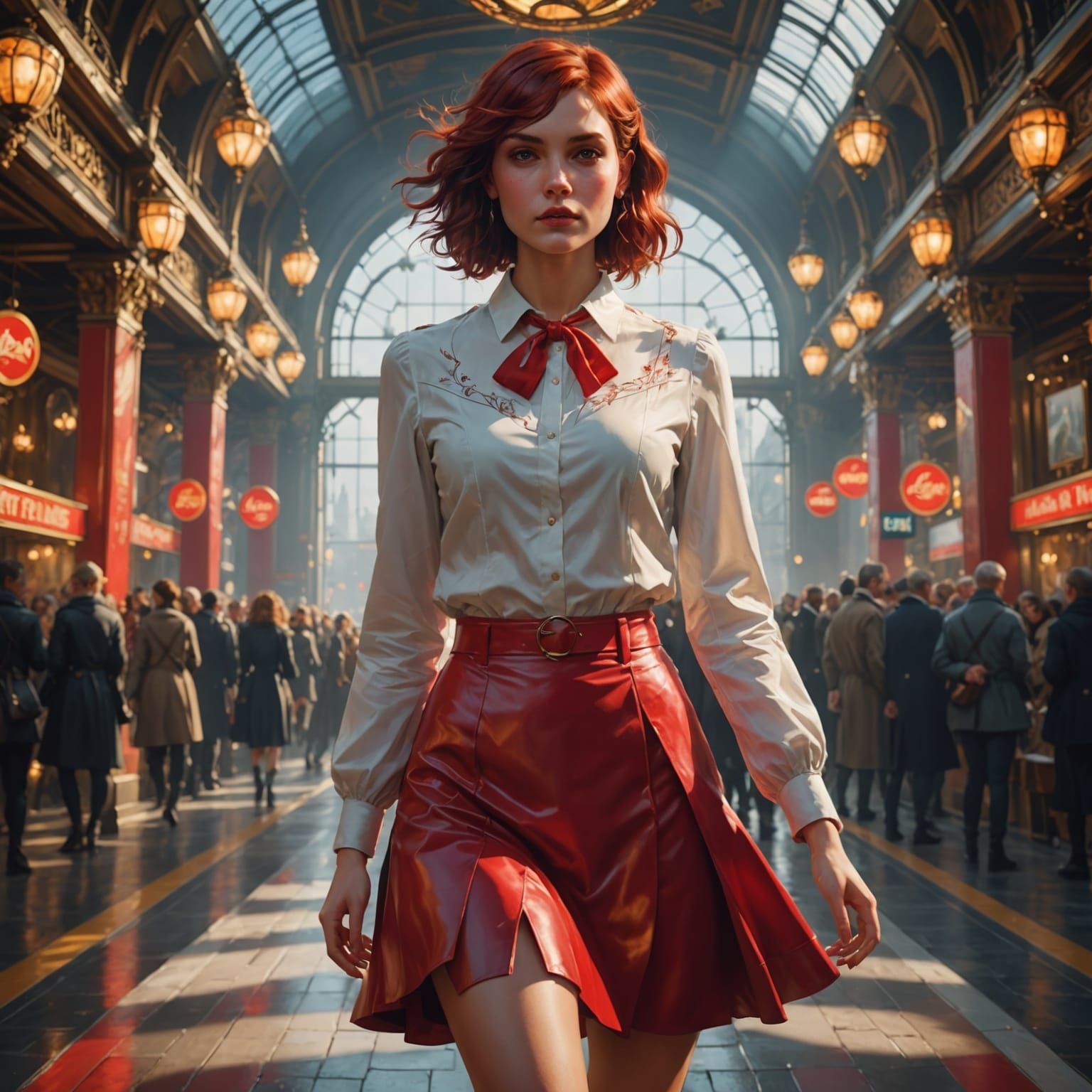 Runway - Glamorous Red Runway Portrait in Triadic Colors