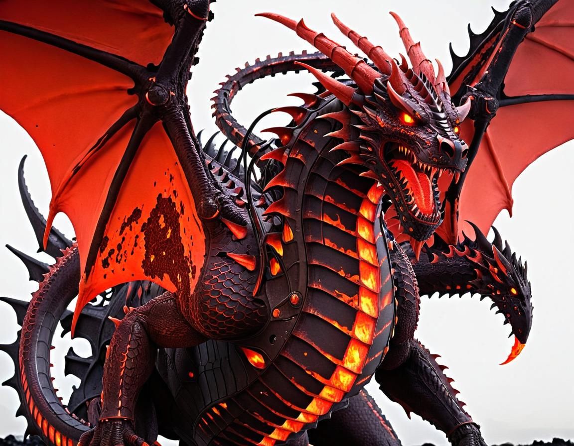 mechanical undead lava red dragon, sci-fi, anime, pixiv, intricate ...