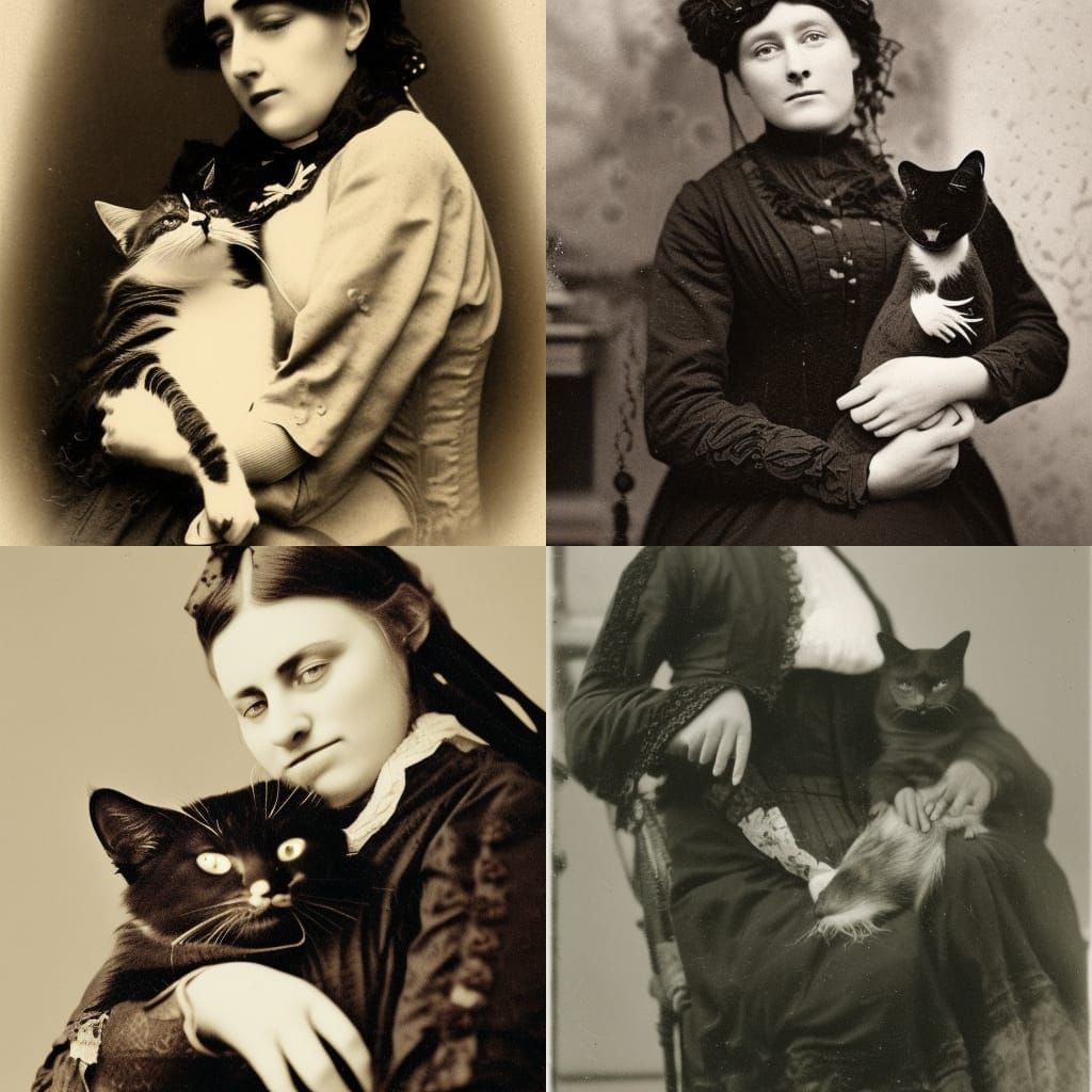 Victorian woman cuddling with her cat. - AI Generated Artwork ...