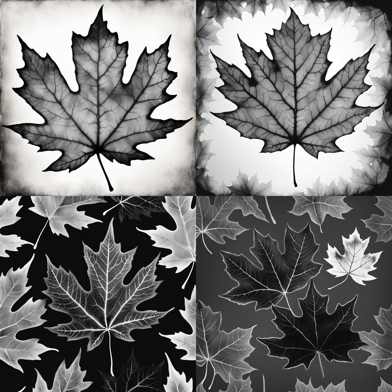 Black and white x-ray of a maple leaf. Extreme contrast - AI Generated ...