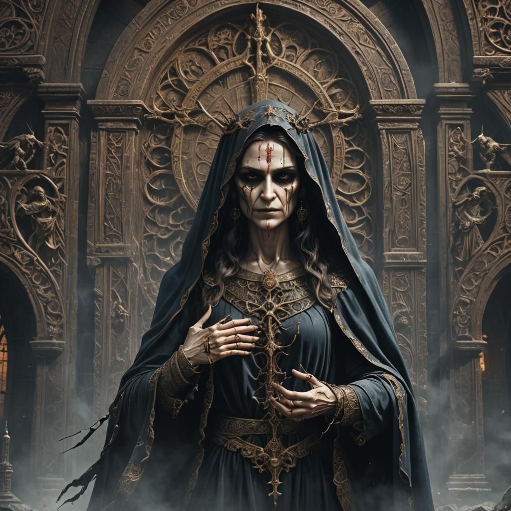 Rita Rudaini is a Gothic demoness with the Holy Shroud of Turin. - AI ...