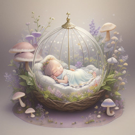 Fantasy Fairy Cradle with Whimsical Baby and Twink... - AI Art