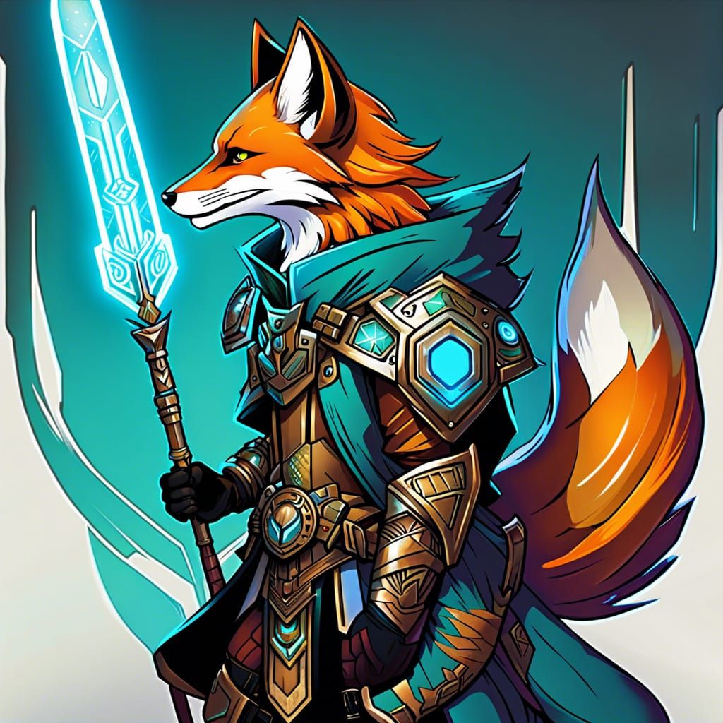 Solarpunk-style, male, anthropomorphic fox, full body, druid ...