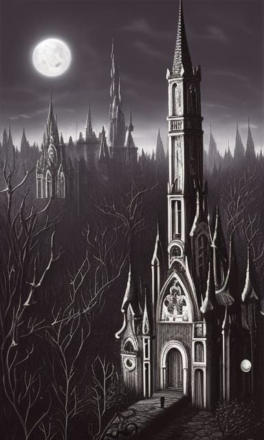Insanely detailed painting of a Gothic cityscape with towering spires ...
