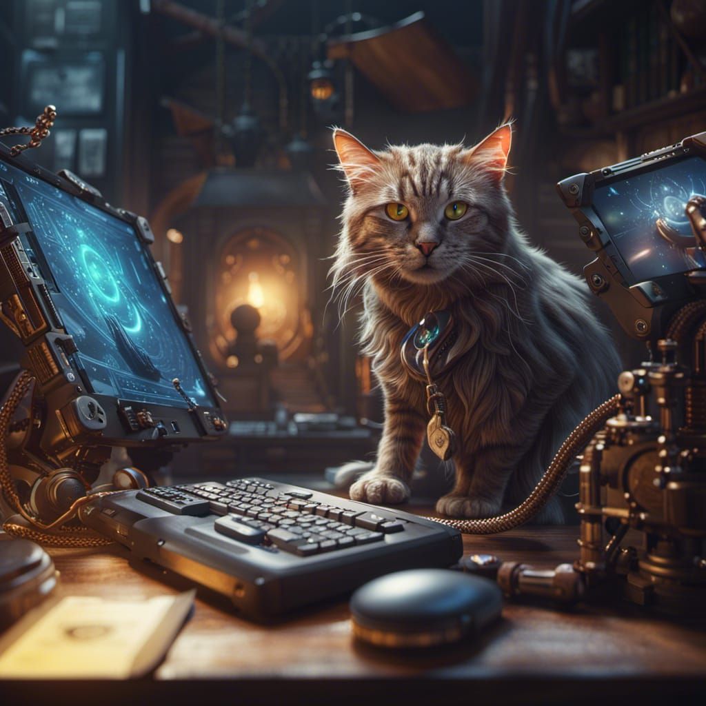 Cat using a computer1 - AI Generated Artwork - NightCafe Creator