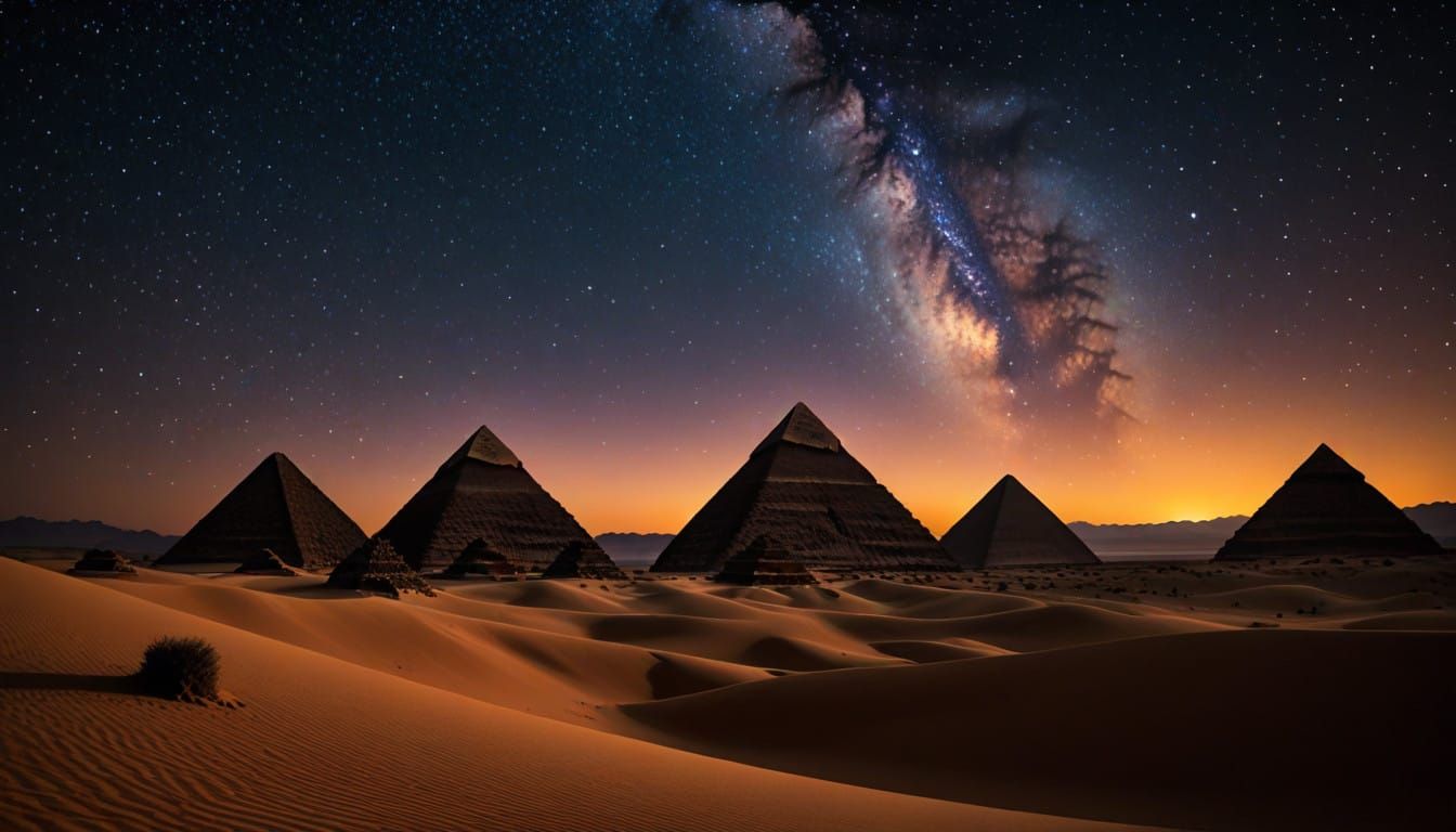 Surreal Desert Pyramids in Starry Twilight - AI Art