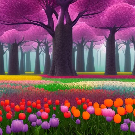 magical forest with a feild of flowers - AI Generated Artwork ...
