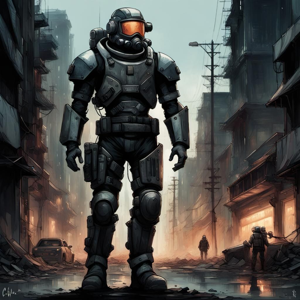 "Falllout "Brotherhood of Steel" soldier wearing "Power Armour", on the ...