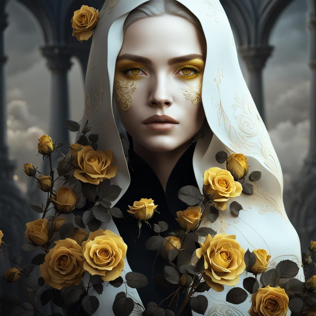 Woman and yellow roses - AI Generated Artwork - NightCafe Creator