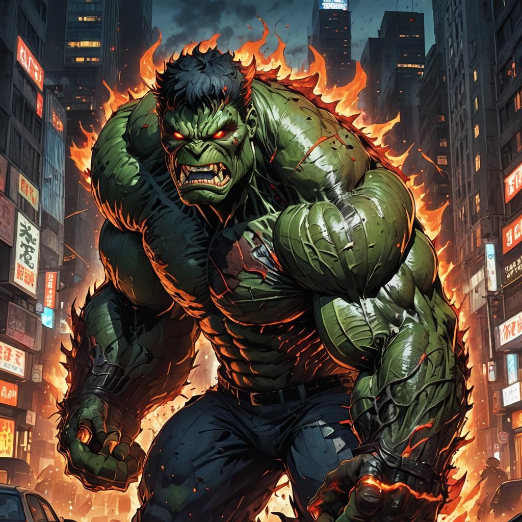 Demonic hulk - Cyberpunk Demonic Hulk Smashes Through City S...