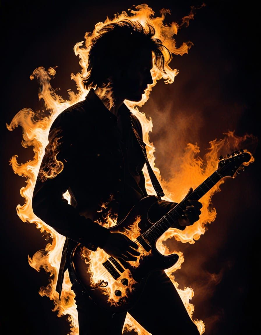 Rocker Silhouette in Fiery Inferno - AI Art