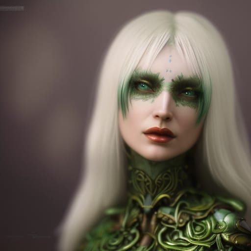 Beautiful Celtic priestess dressed in green velvet dress, in a mystical ...