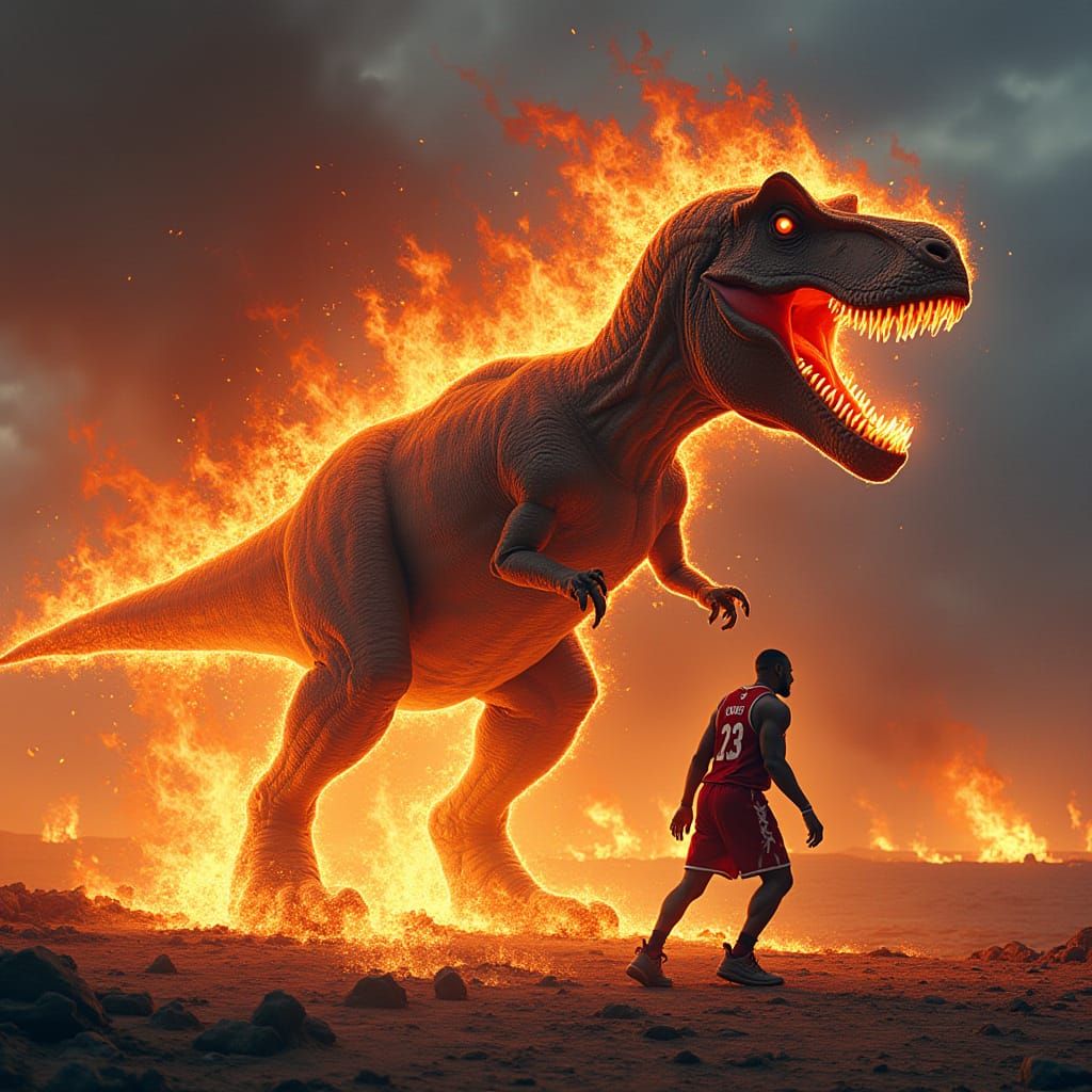 lebron james on fire as a dinosaur - Lebron James as a Dinos...
