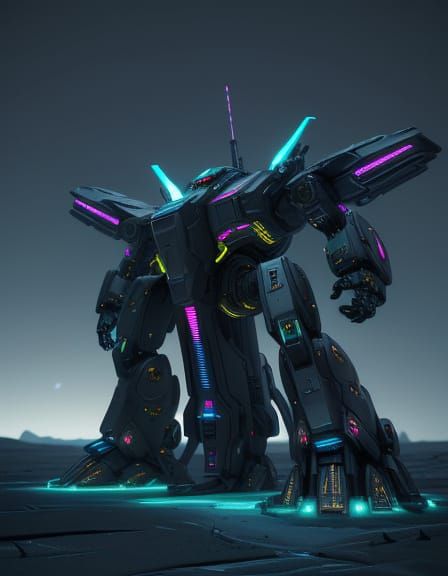 A futuristic mecha made of glowing cubes.