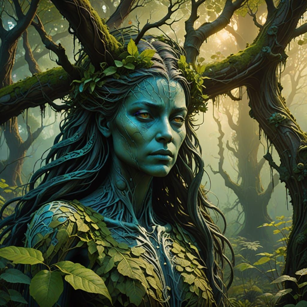 goddess Gaia - Elemental Goddess in Lush Forest Landscape