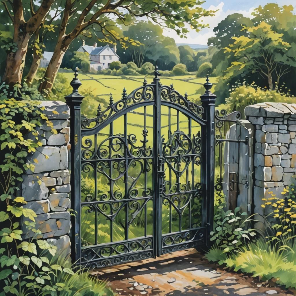 Iron gate in Irish countryside - AI Generated Artwork - NightCafe Creator