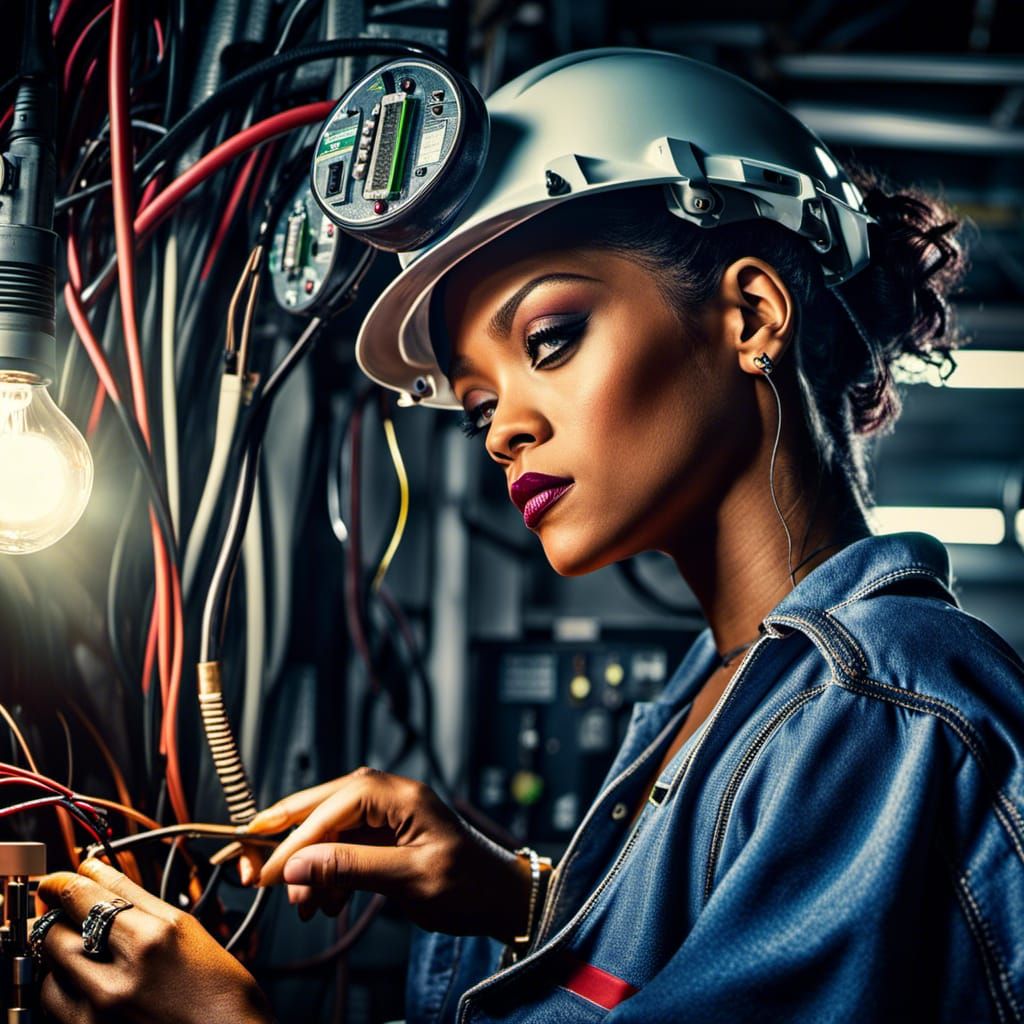 Rihanna as futuristic electrician - AI Generated Artwork - NightCafe ...
