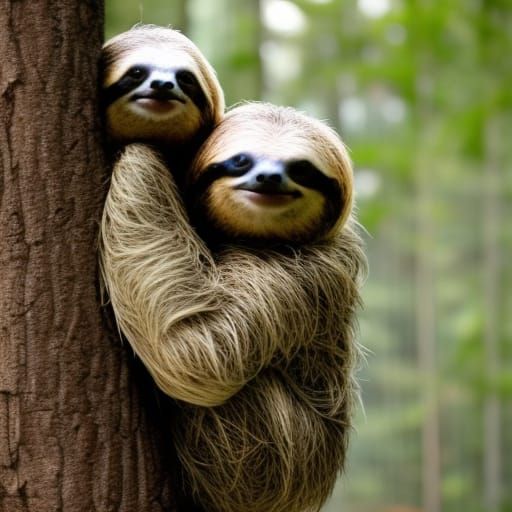Sloths Hugging a tree - AI Generated Artwork - NightCafe Creator