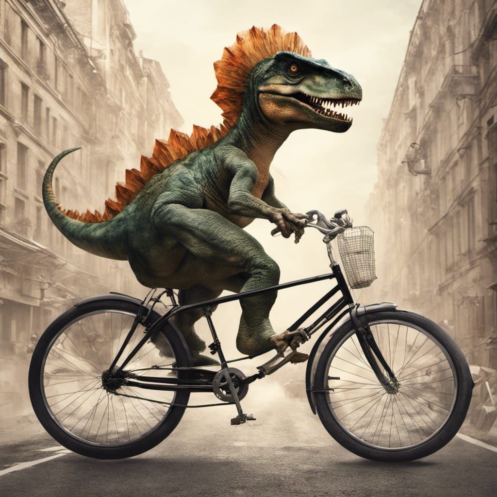 dinosaur riding a bicycle - AI Generated Artwork - NightCafe Creator