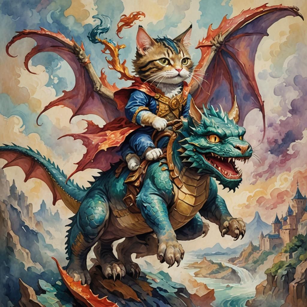 cat riding dragon - AI Generated Artwork - NightCafe Creator