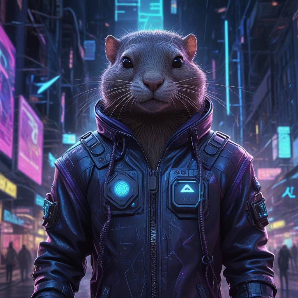 Cyberpunk Alien Muskrat Unshackles Grok AI in Neon... - AI Art