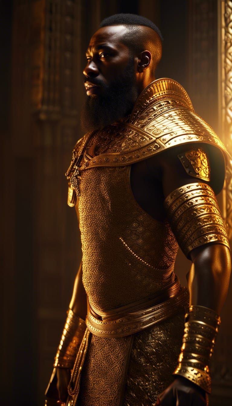 African in gold armor, afrocentric, Renaissance, depth of field ...