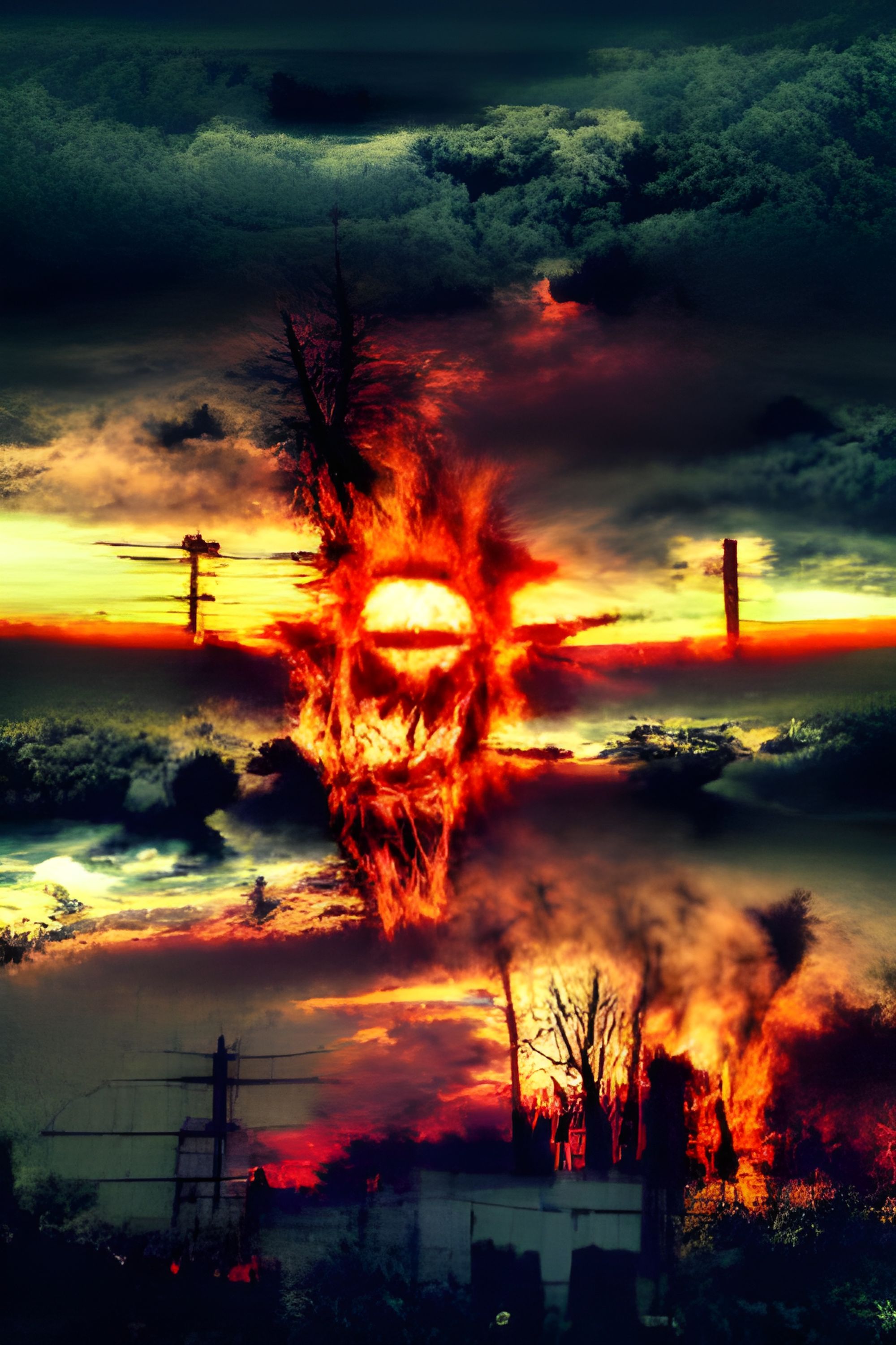 happy apocalypse sunset death shafts of light god heaven dirt smoke ...