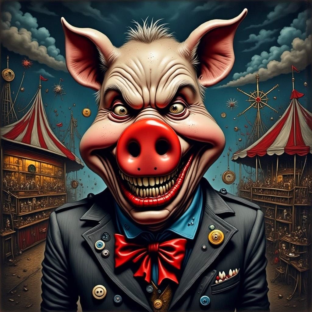 Disturbing Portrait of a Pig-Human Hybrid in a Gri... - AI Art