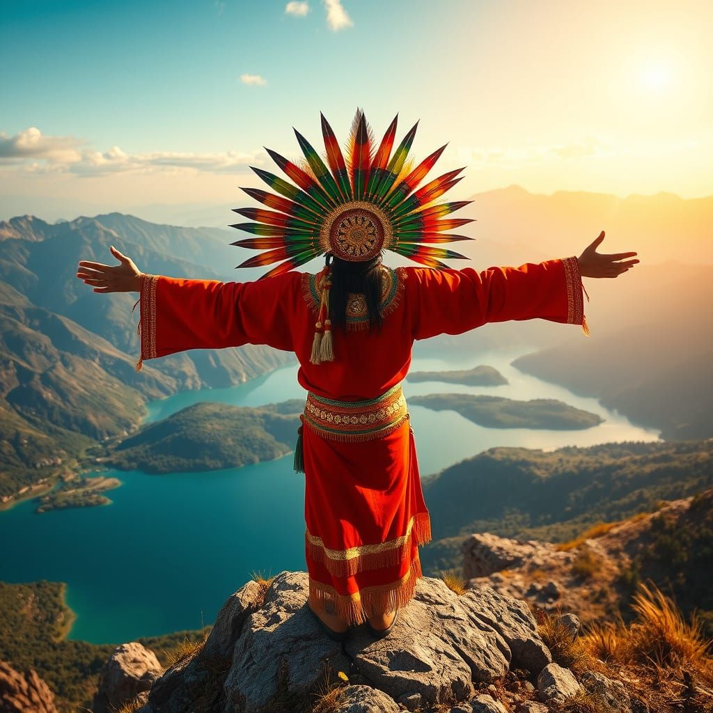 Inca Priest Embracing the Andean Sun in Vibrant, M... - AI Art