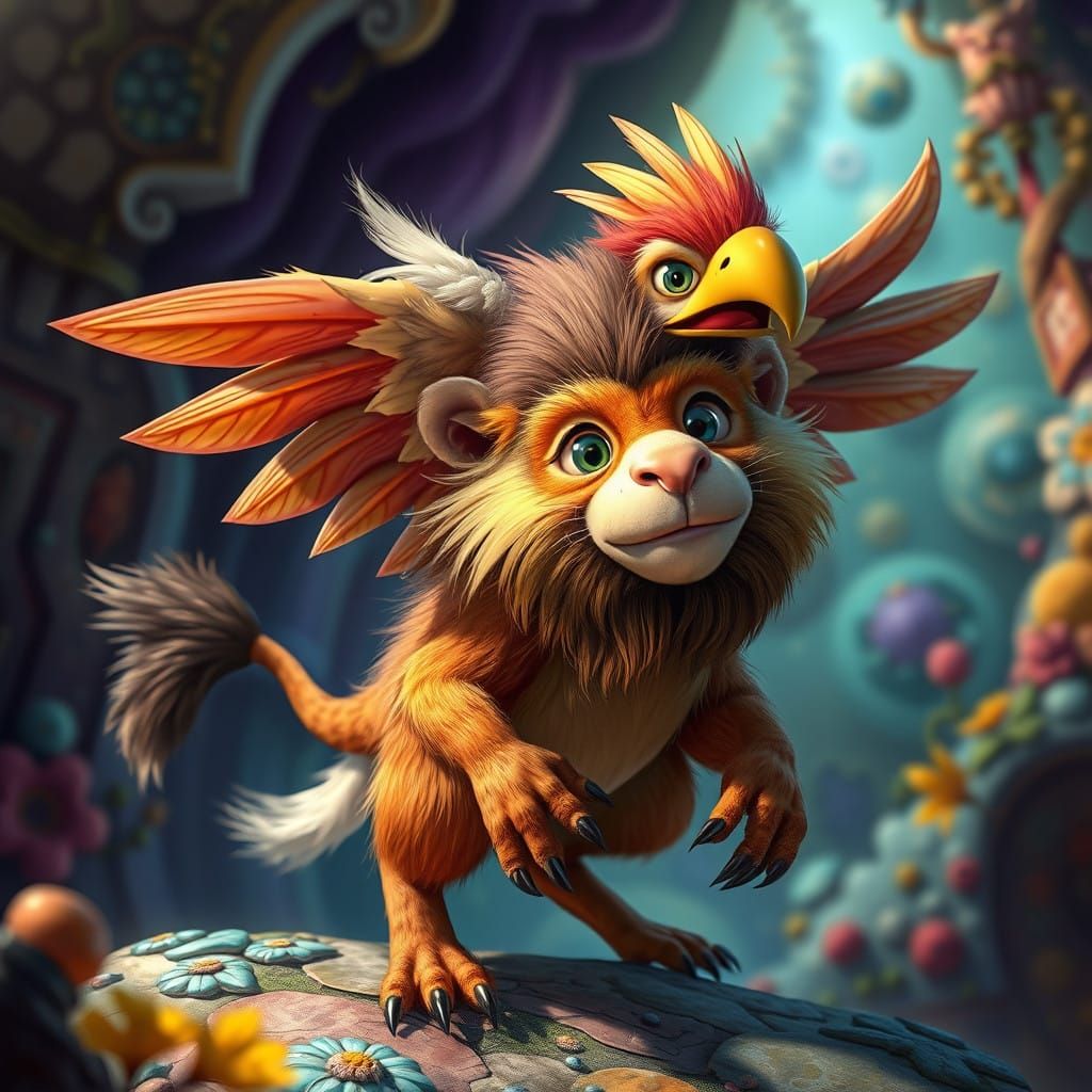 Furry Chimera Angel in Vibrant Wildscape - AI Art