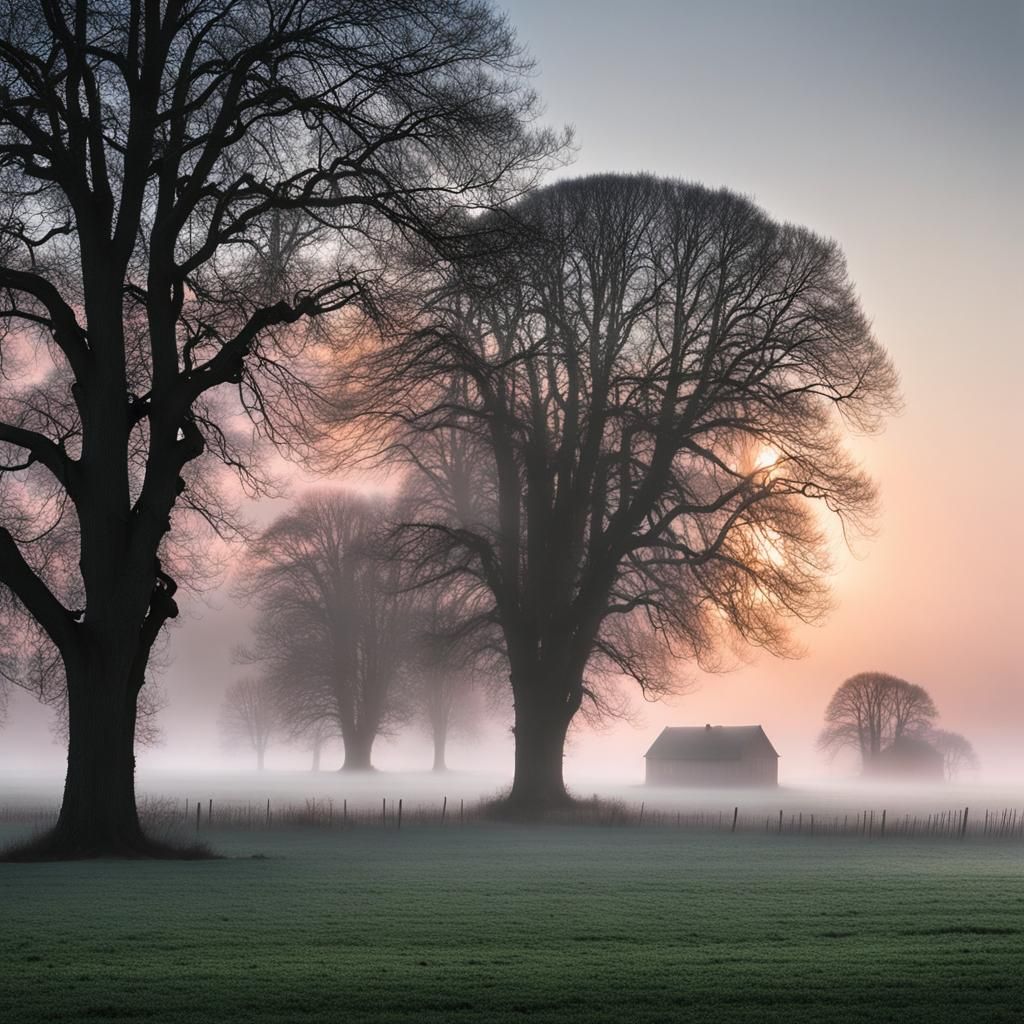 Misty spring dawn - AI Generated Artwork - NightCafe Creator