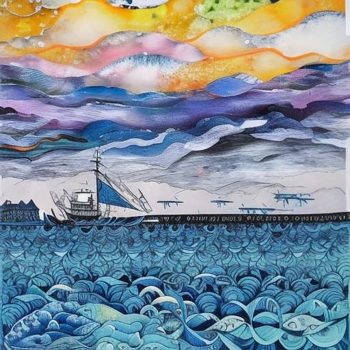 Papercut Sea - AI Generated Artwork - NightCafe Creator