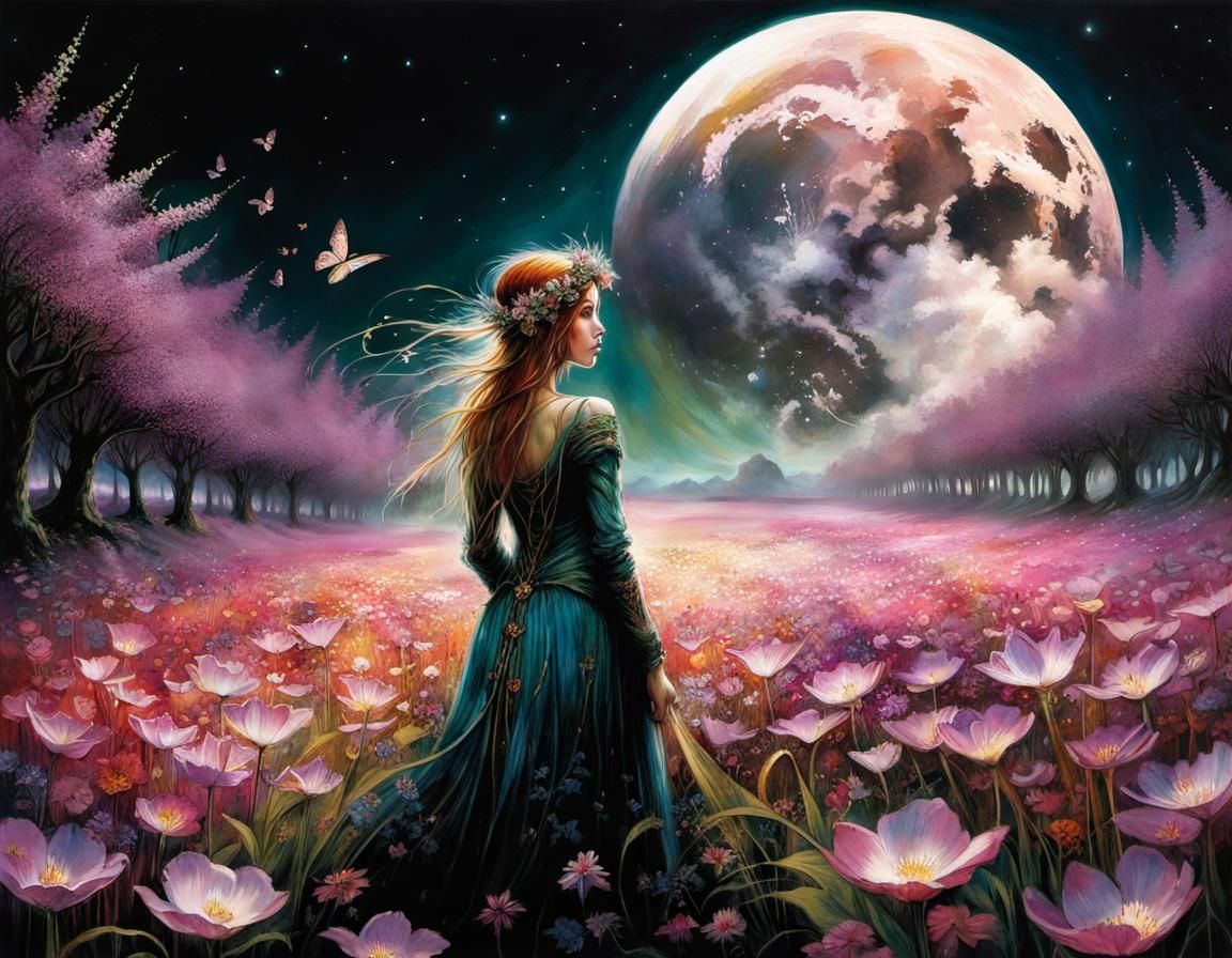 Moon field lady - AI Generated Artwork - NightCafe Creator