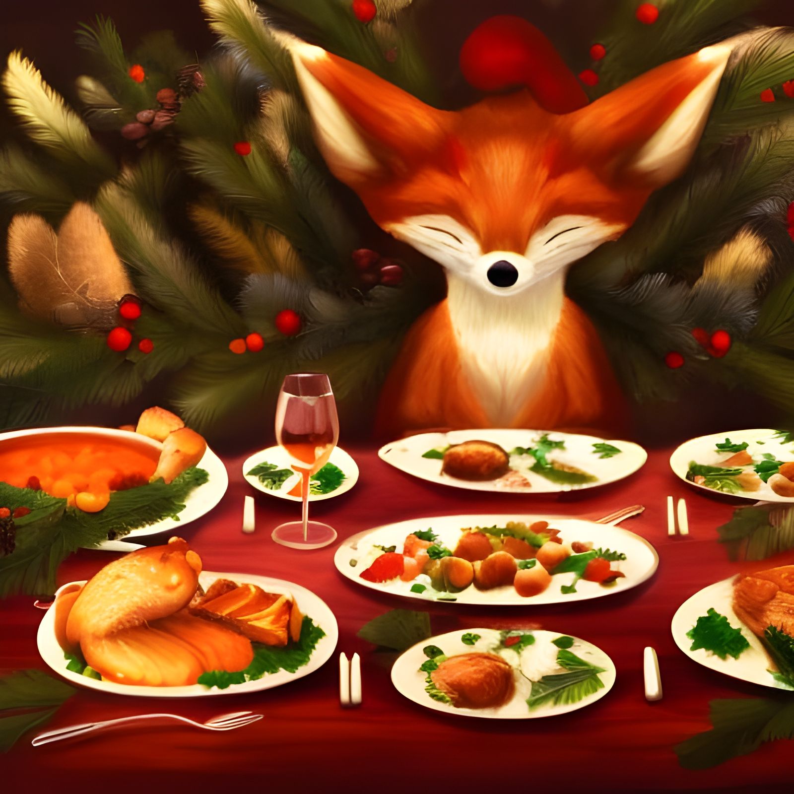 Feast of the forest foxes Christmas dinner - AI Generated Artwork ...