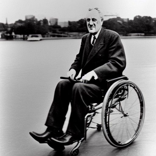 FDR doing a jump in his wheelchair over the rhine - AI Generated Artwork - NightCafe Creator