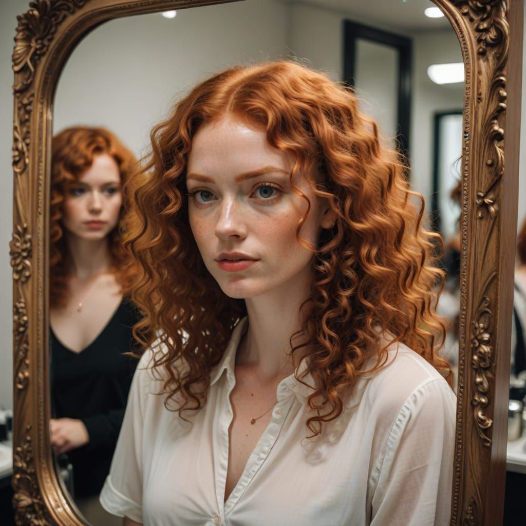Ethereal Redhead Envisions Endless Reflections in ... - AI Art