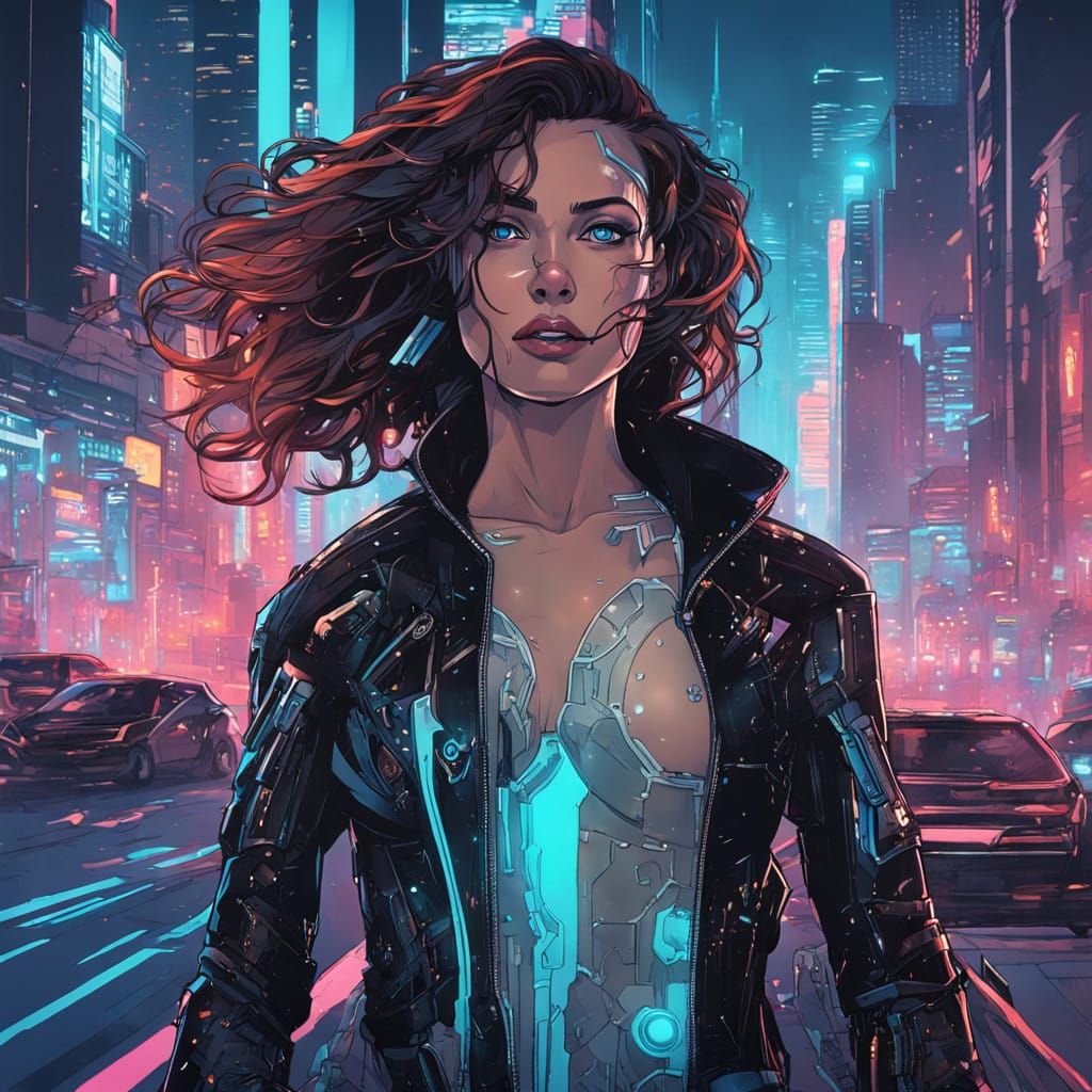 A masterpiece by Yuko Shimizu and Liam Wong and Conrad Roset :: female cyberpunk cyborg hunter ...