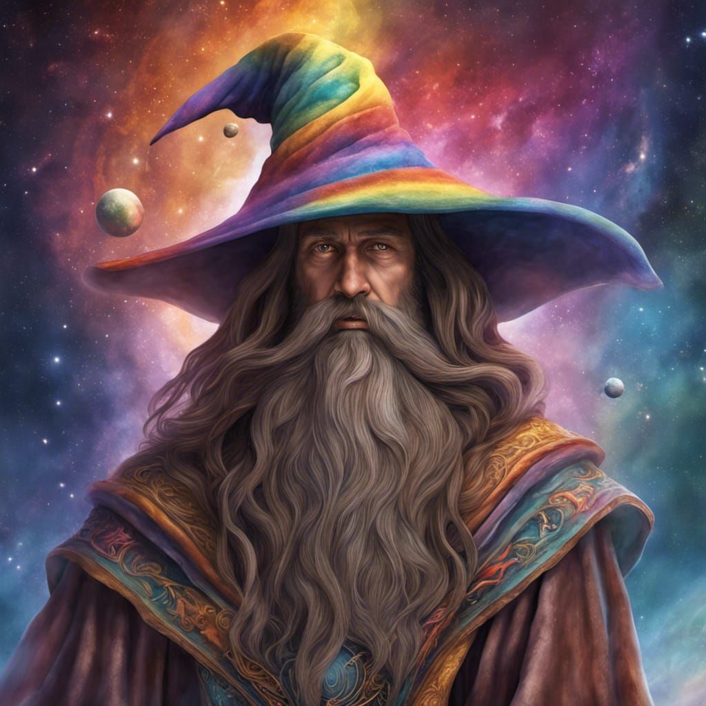 wizard bust, medium beard, long beautiful brown hair, wearing majestic ...