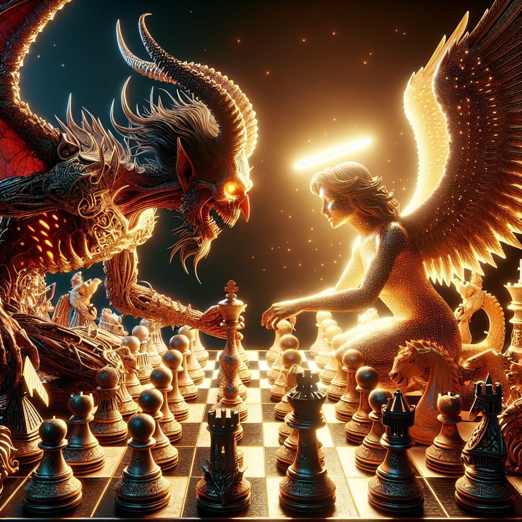 Angel and demon engaged in chess match - AI Generated Artwork ...