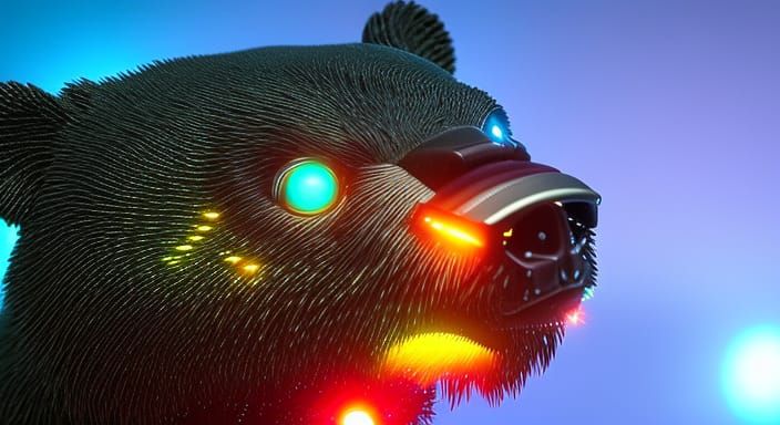 Hyper realistic techrunner computerized cyborg bear, with glowing ...