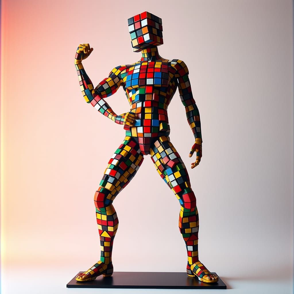 Vibrant, Geometric Human Form Sculpture in Cinemat... - AI Art