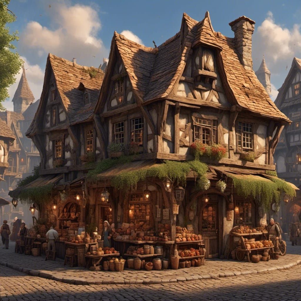 General Store - Fantasy Market General Store Scene in Hyper...