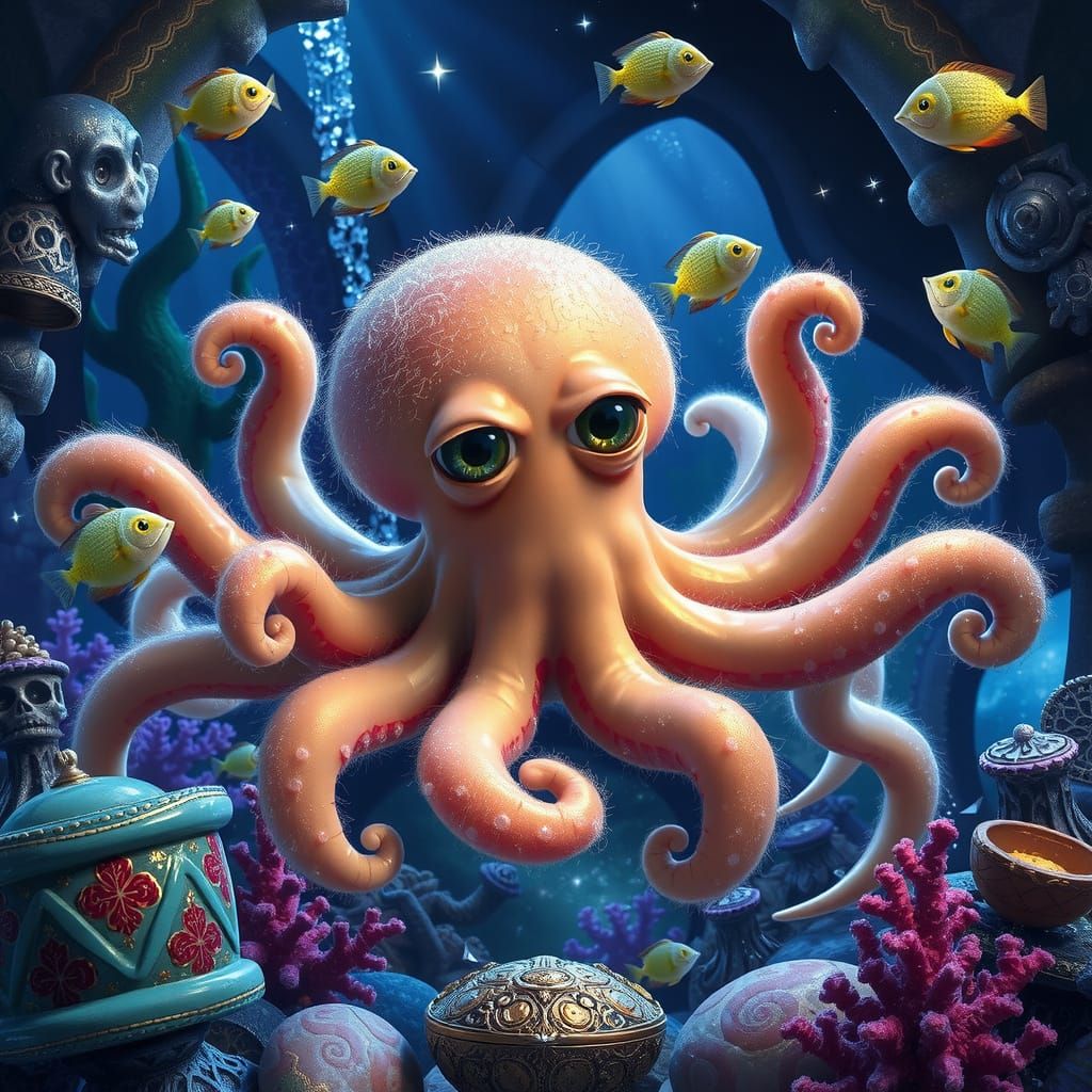 Whimsical Octo-Spider Hybrid in Vibrant Underwater... - AI Art