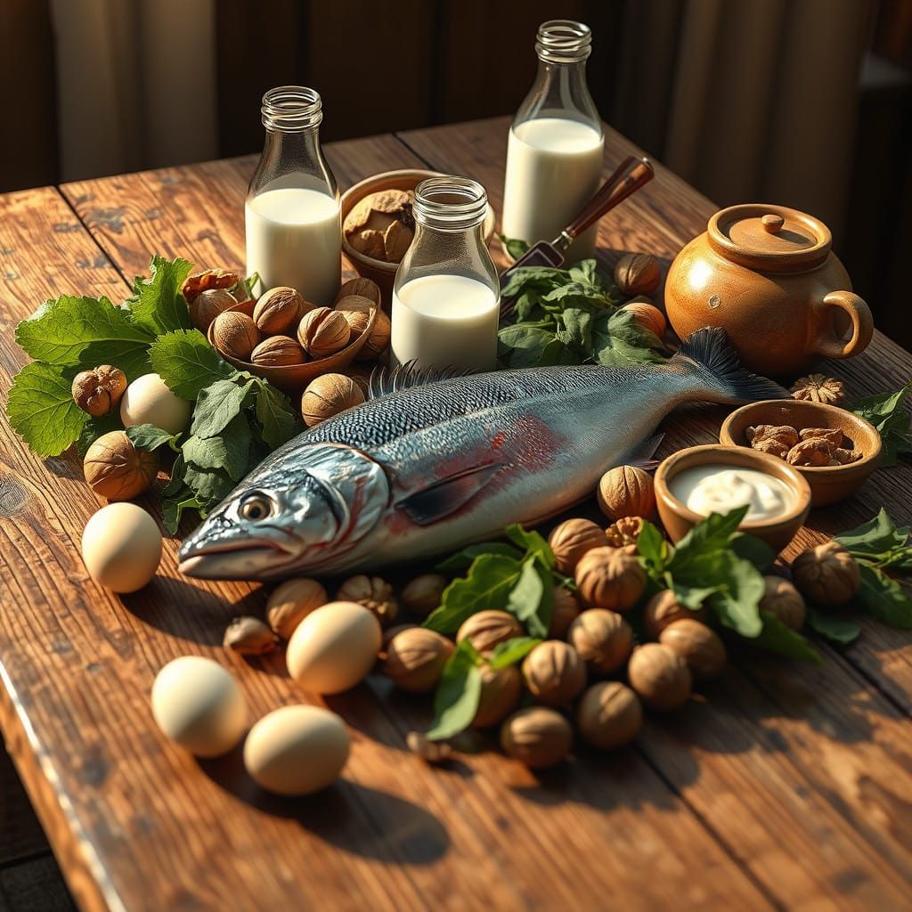 Still Life of Rustic Foods in Warm Golden Light - AI Art