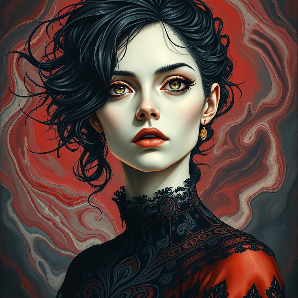 Ethereal Horror Portrait in Dark Oil on Canvas Sty... - AI Art